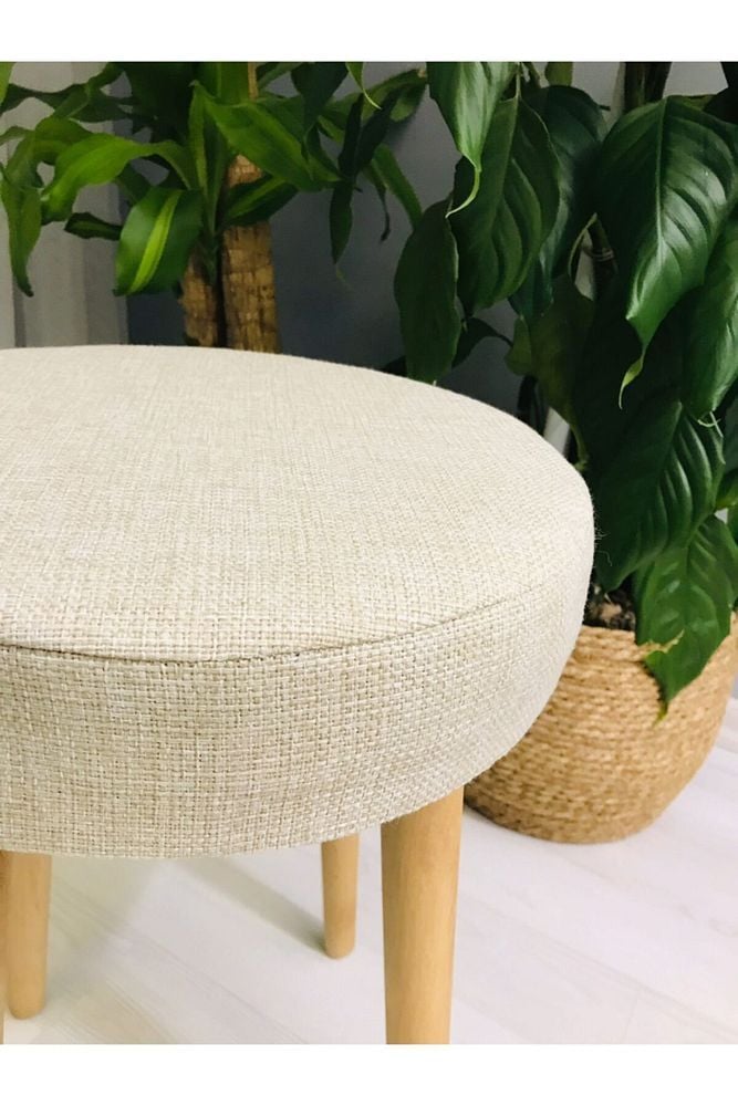 Ahşap Ayak Dekoratif Puf Tabure Bench Yuvarlak Koltuk Sandalye